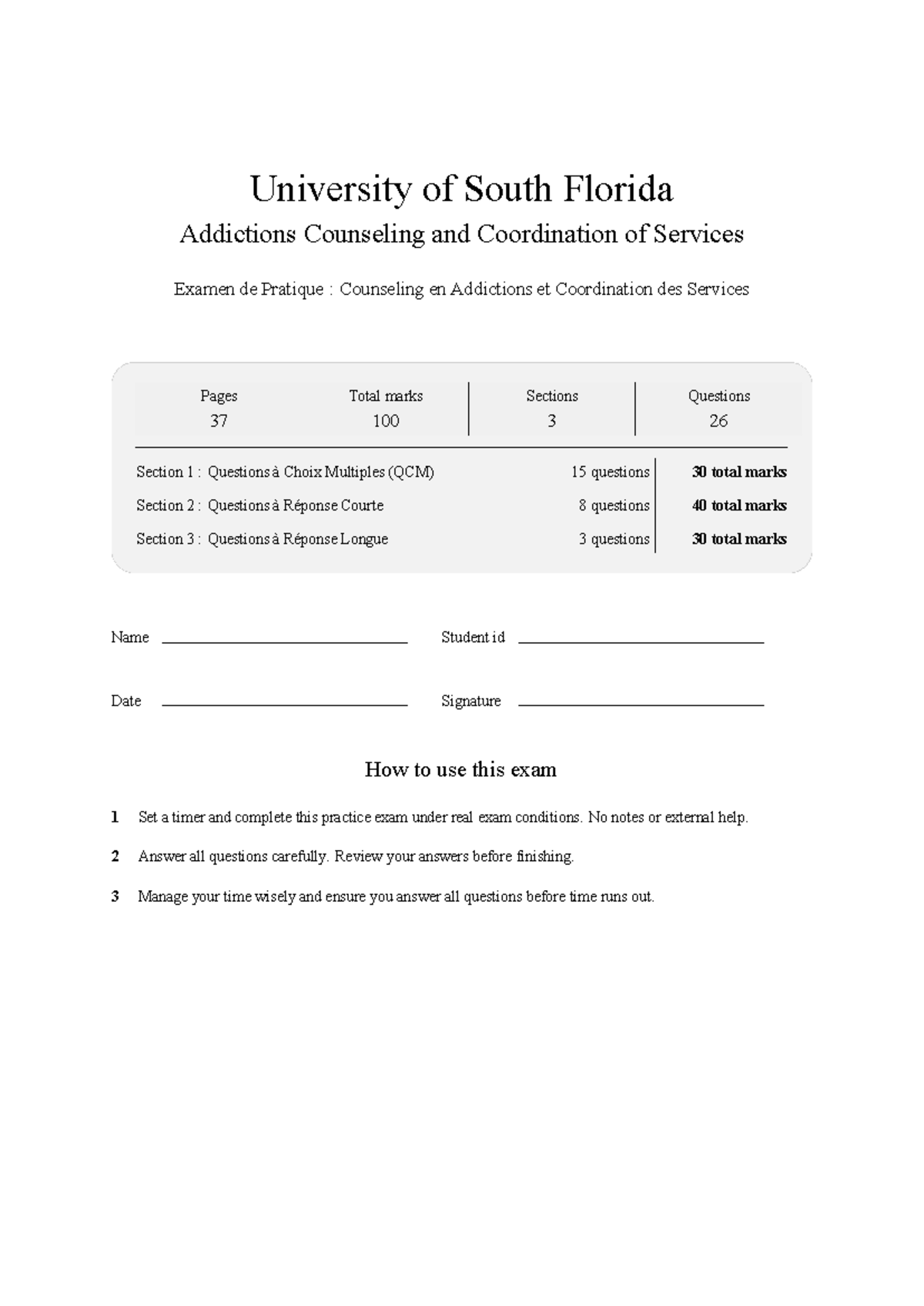 RCS4051 Examen de Pratique : Counseling en Addictions et Coordination ...