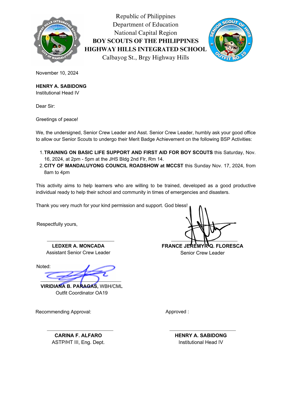 BSP Activities Merit Badge Request - Nov 2024 - Studocu