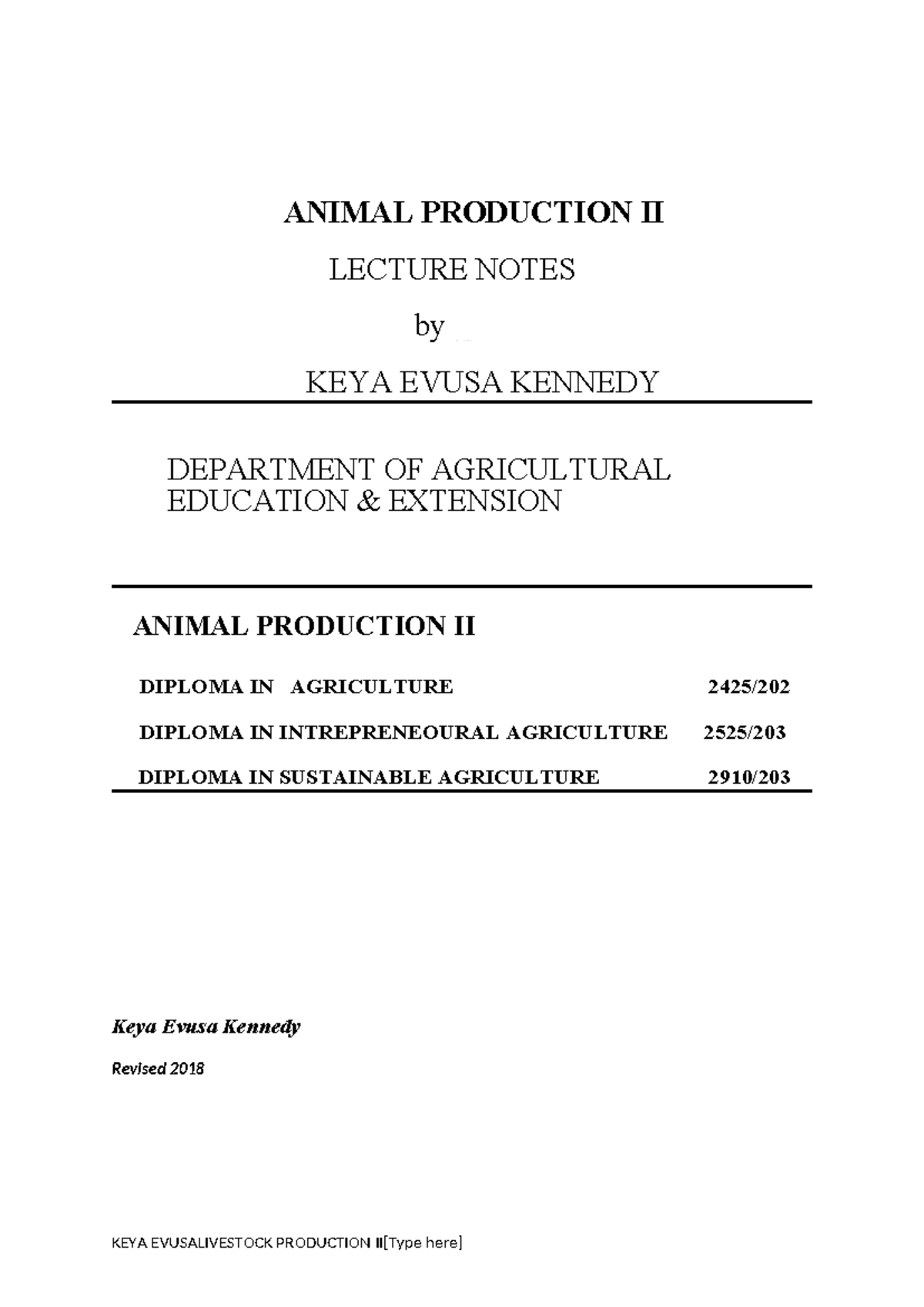 Animal Production II Lecture Notes: Livestock & Poultry Management ...