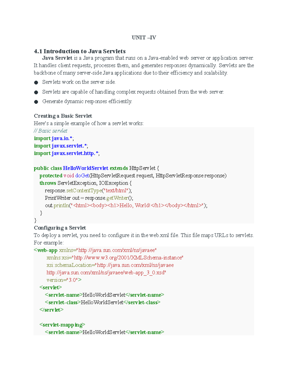 Unit 4: Java Servlets Overview and Key Concepts - Studocu