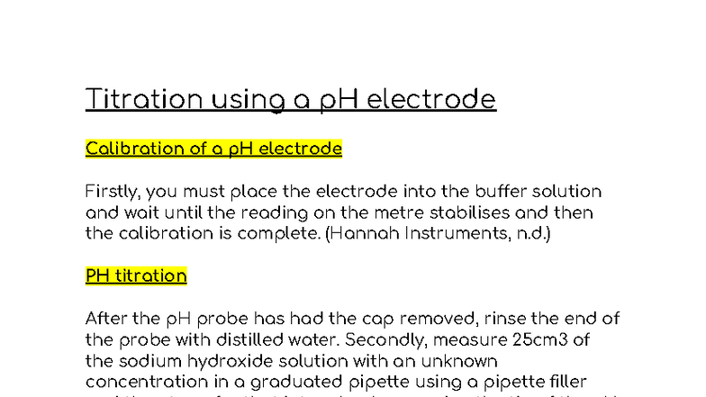 Titration Lab: pH Electrode Calibration & Safety (CHEM101) - Studocu
