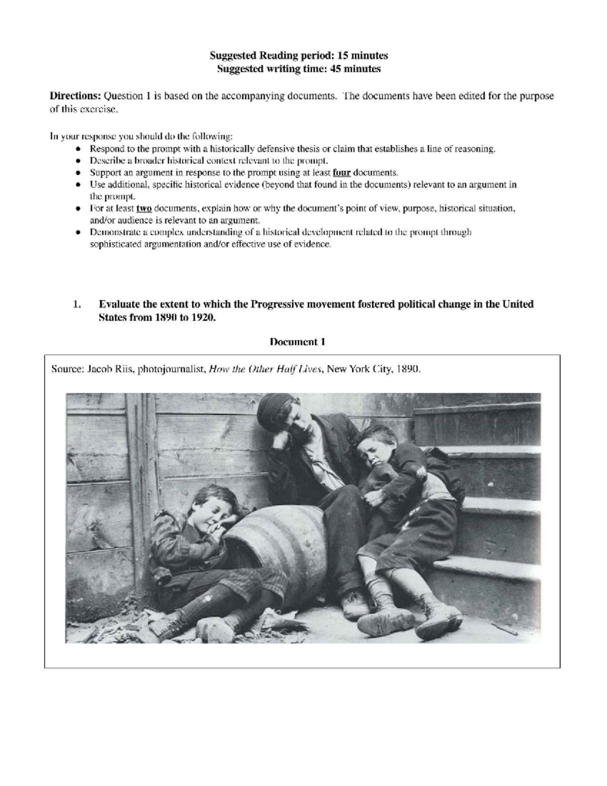 APUSH DBQ: Evaluating the Impact of the Progressive Movement (1890-1920 ...