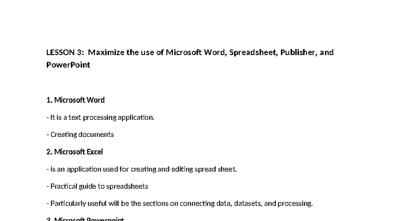 LESSON 3: Maximizing Microsoft Word, Excel, PowerPoint & Publisher ...