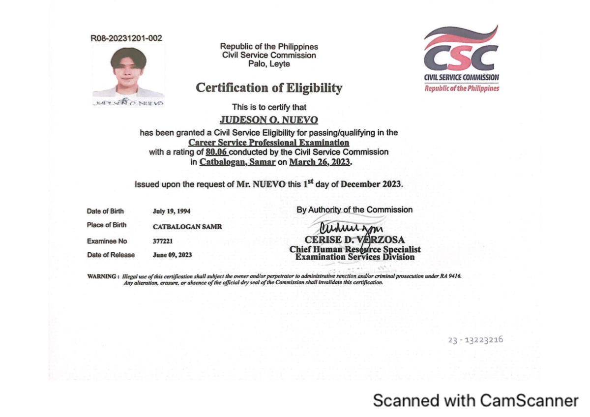 Certificate of Eligibility 1 - Republic of the Philippines Civil ...