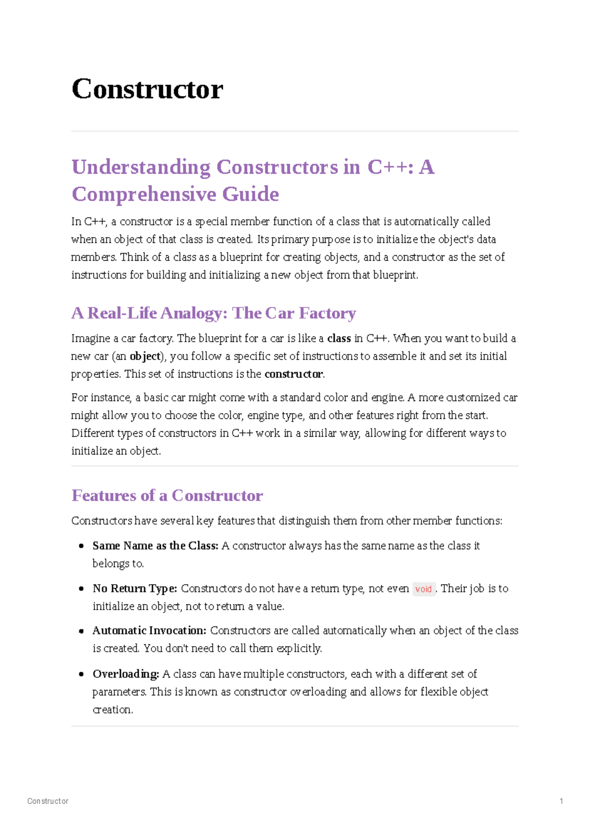 Constructor Summary: A Comprehensive Guide to Constructors - CAP 455 - Studocu