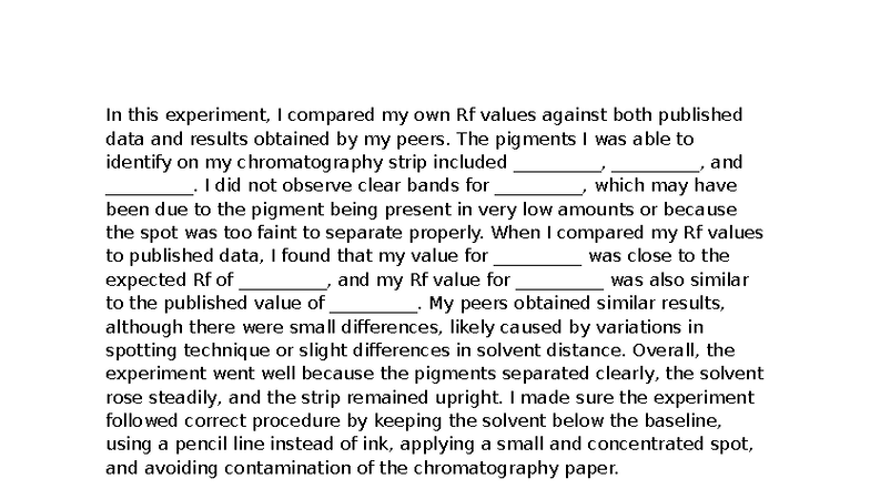 Chromatography Experiment Analysis: Rf Values Comparison and Errors ...