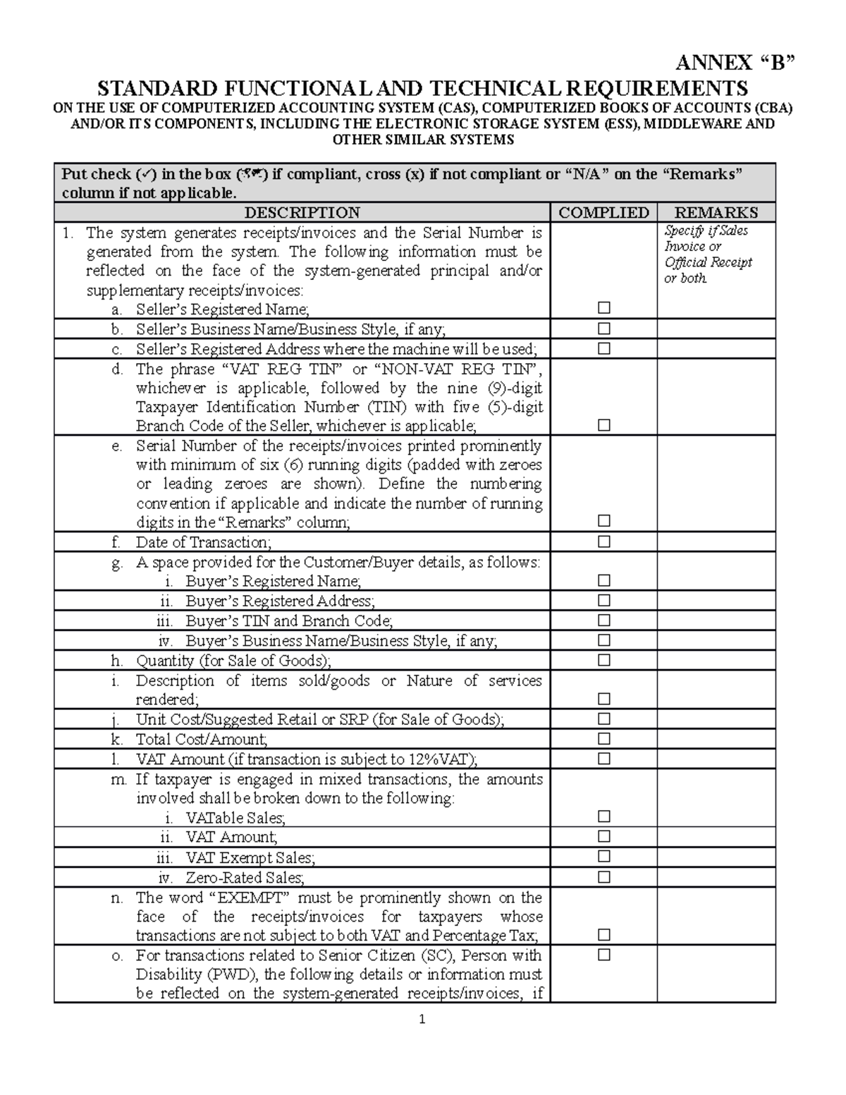 Annex B Standard Functional Requirements - STANDARD FUNCTIONAL AND ...