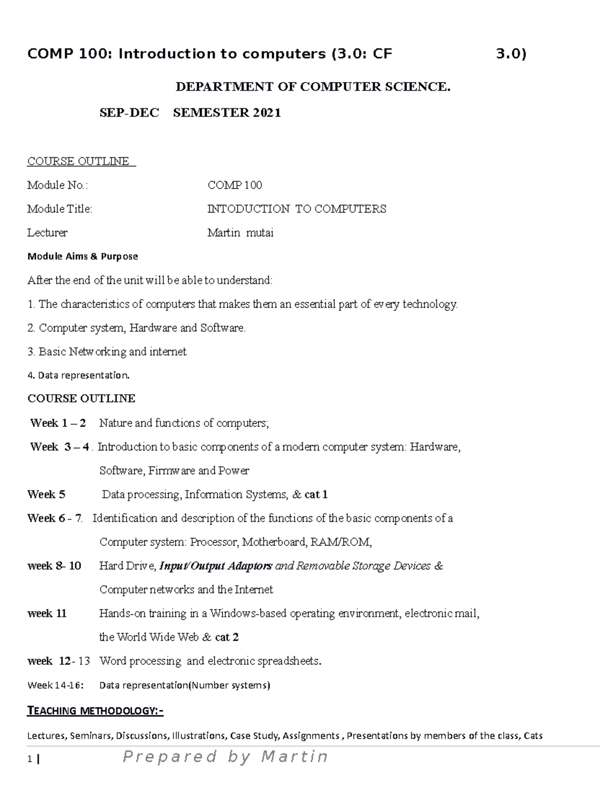 COMP110 - Notes on introduction to computers application - DEPARTMENT ...