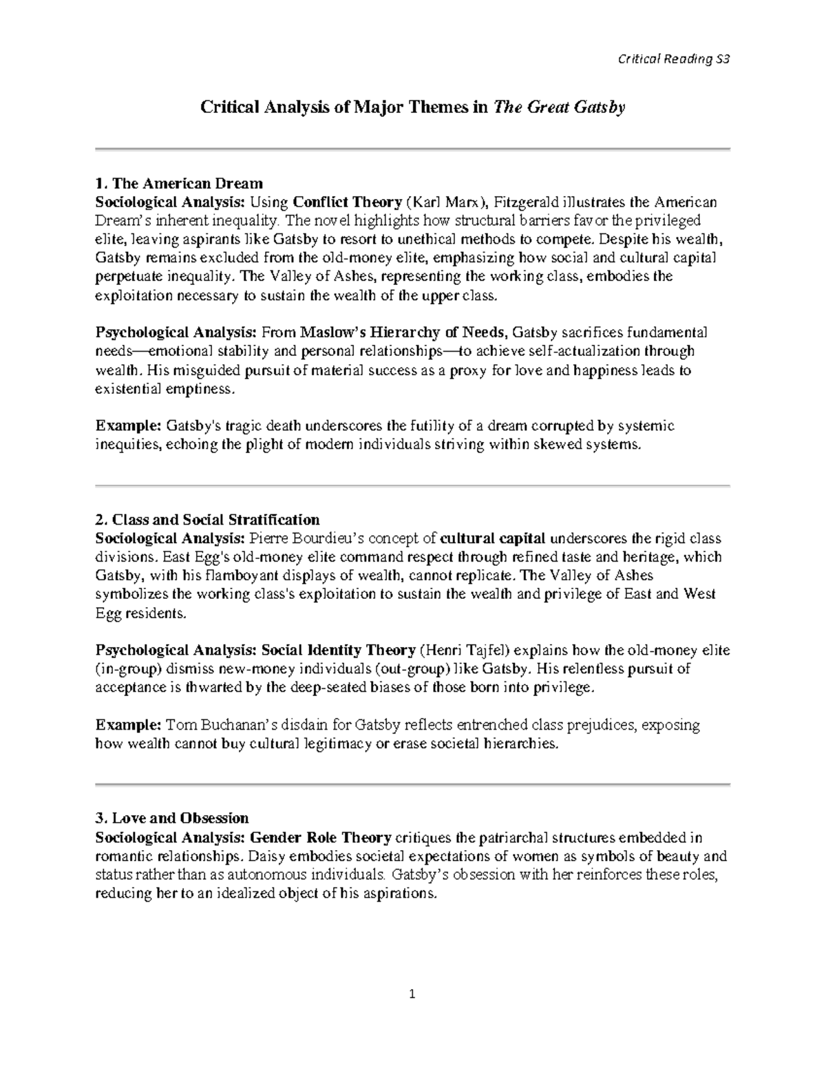 Critical Analysis of Major Themes in The Great Gatsby - The novel ...