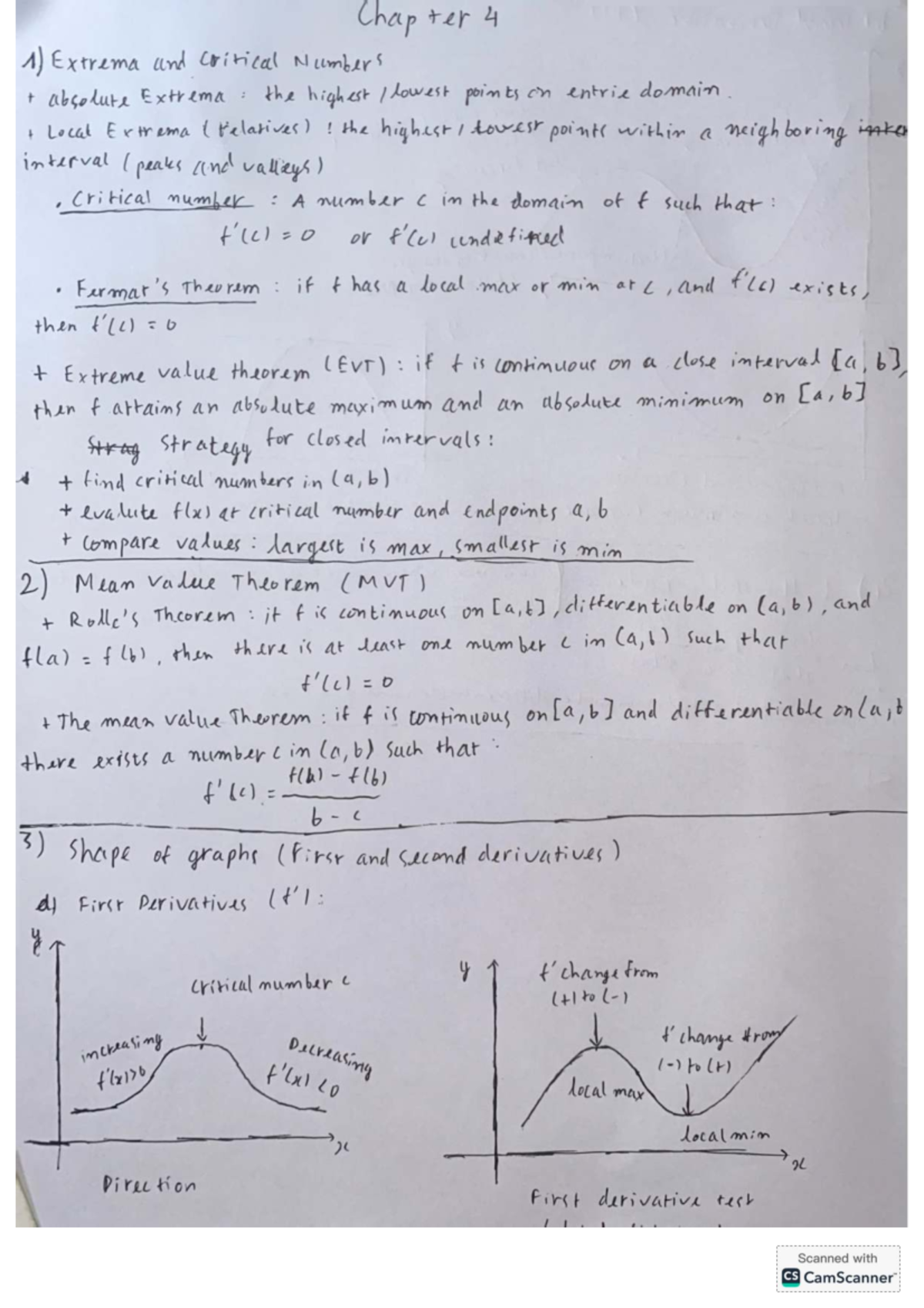 MATH 201: Chapter 4 Summary on Extrema and Critical Numbers - Studocu