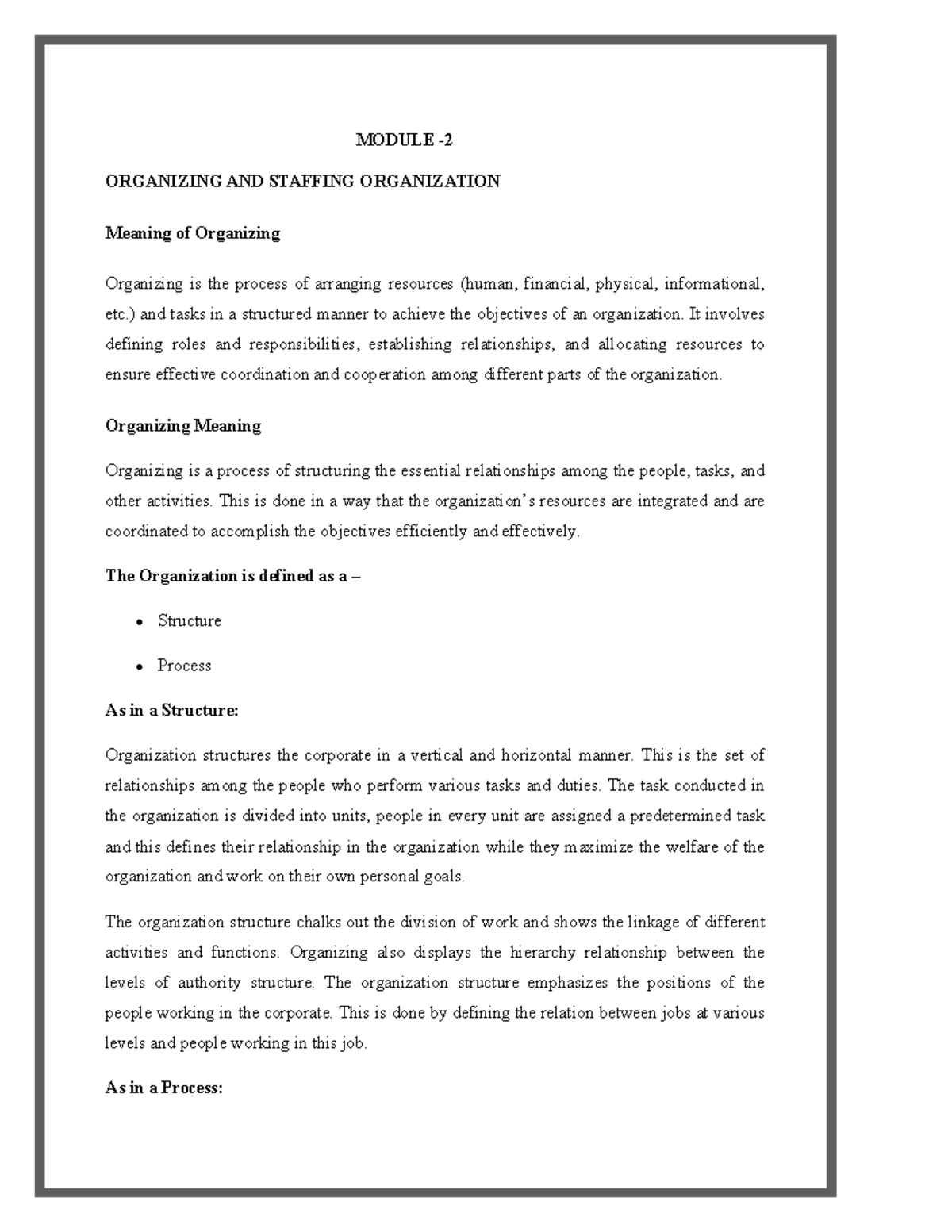 TIME Module-2: Organizing and Staffing in Organizations - Studocu