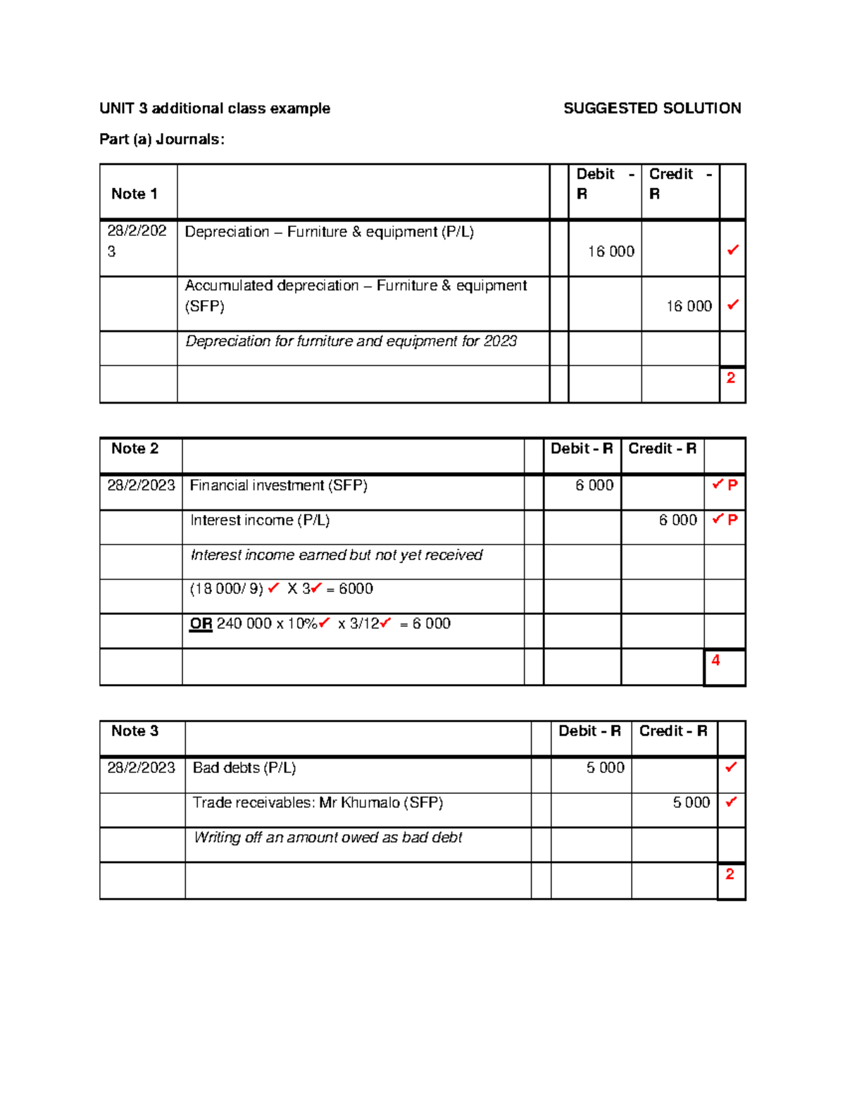 UNIT 3 Additional Class Example: Suggested Solutions for Journals - Studocu