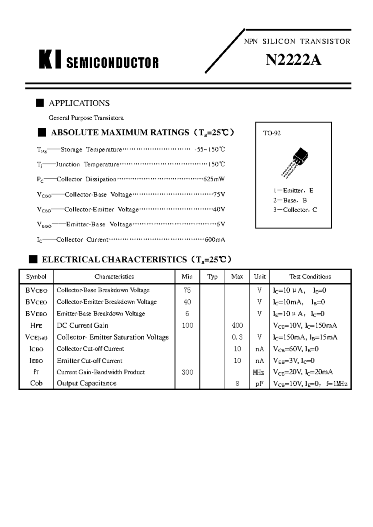 H2222A - datasheet - K I SEMICONDUCTOR APPLICATIONS General Purpose ...