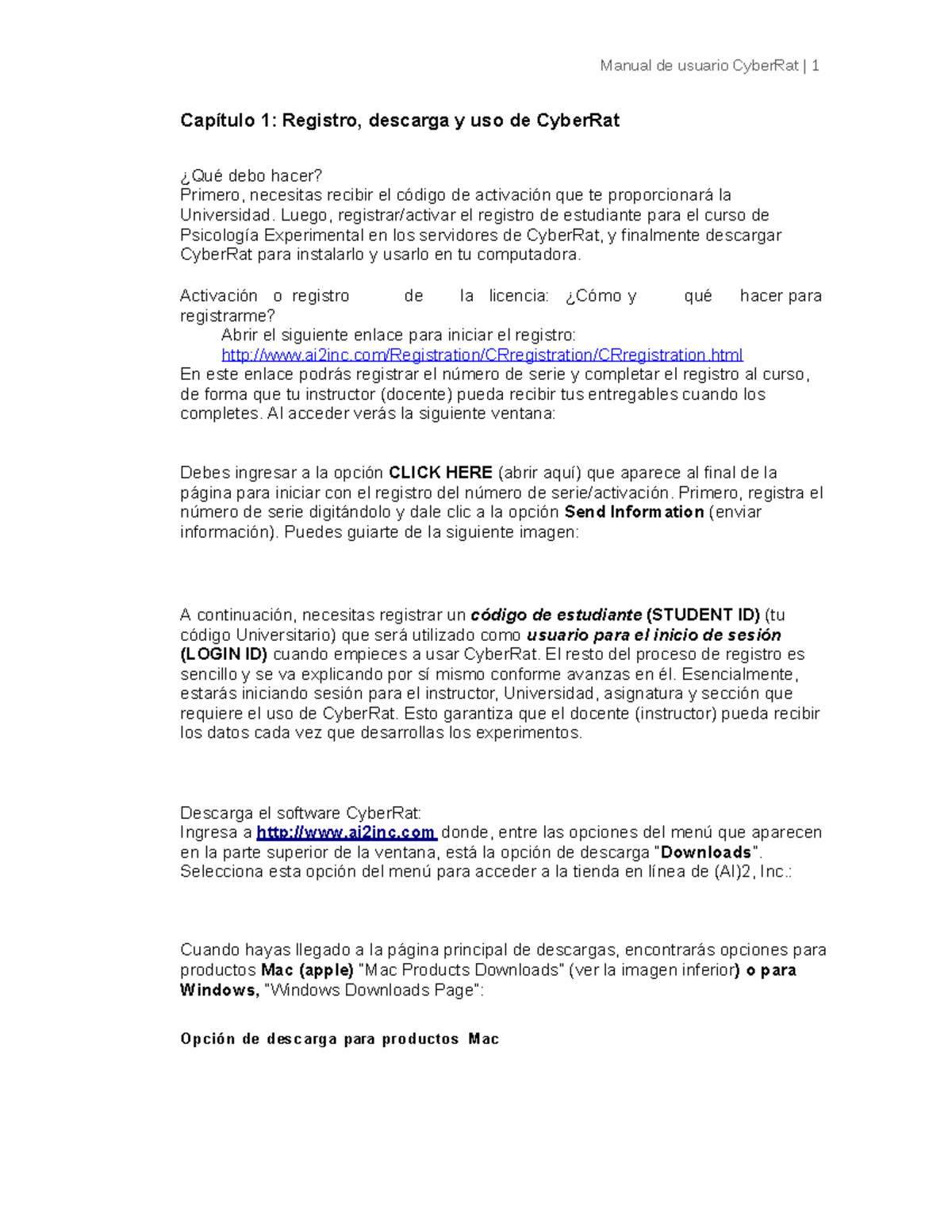 Manual de uso de CyberRat - Psicología Experimental 2.0 - Studocu