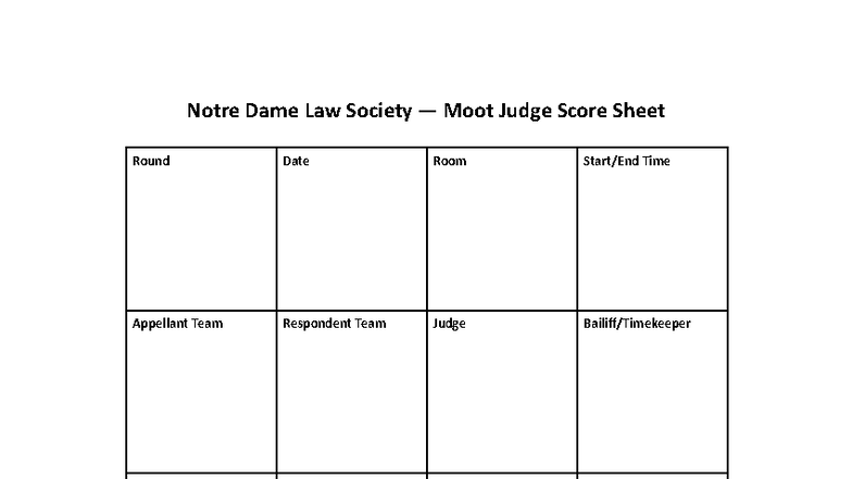 Moot Judge Score Sheet - Notre Dame Law Society Round Evaluation - Studocu