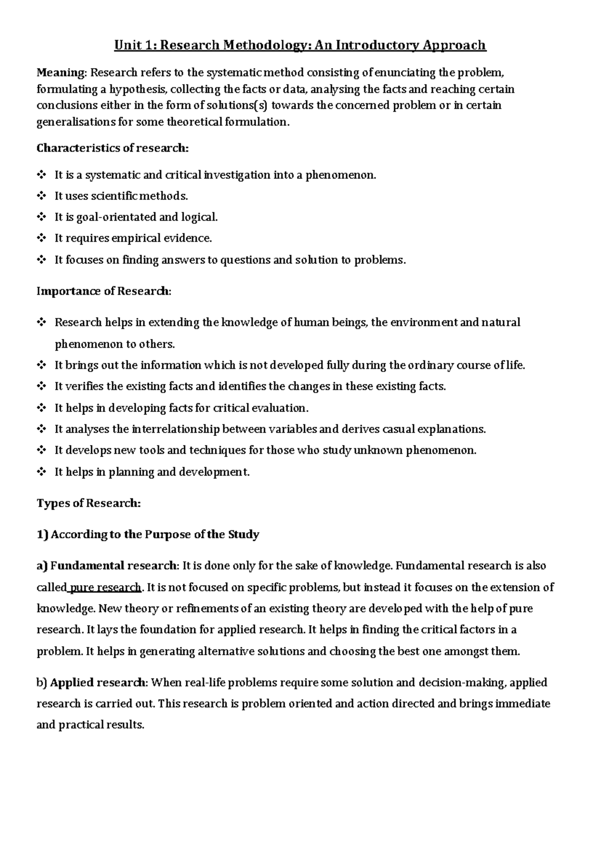 Complete Research Methodology Notes - Unit 1: Research Methodology: An ...