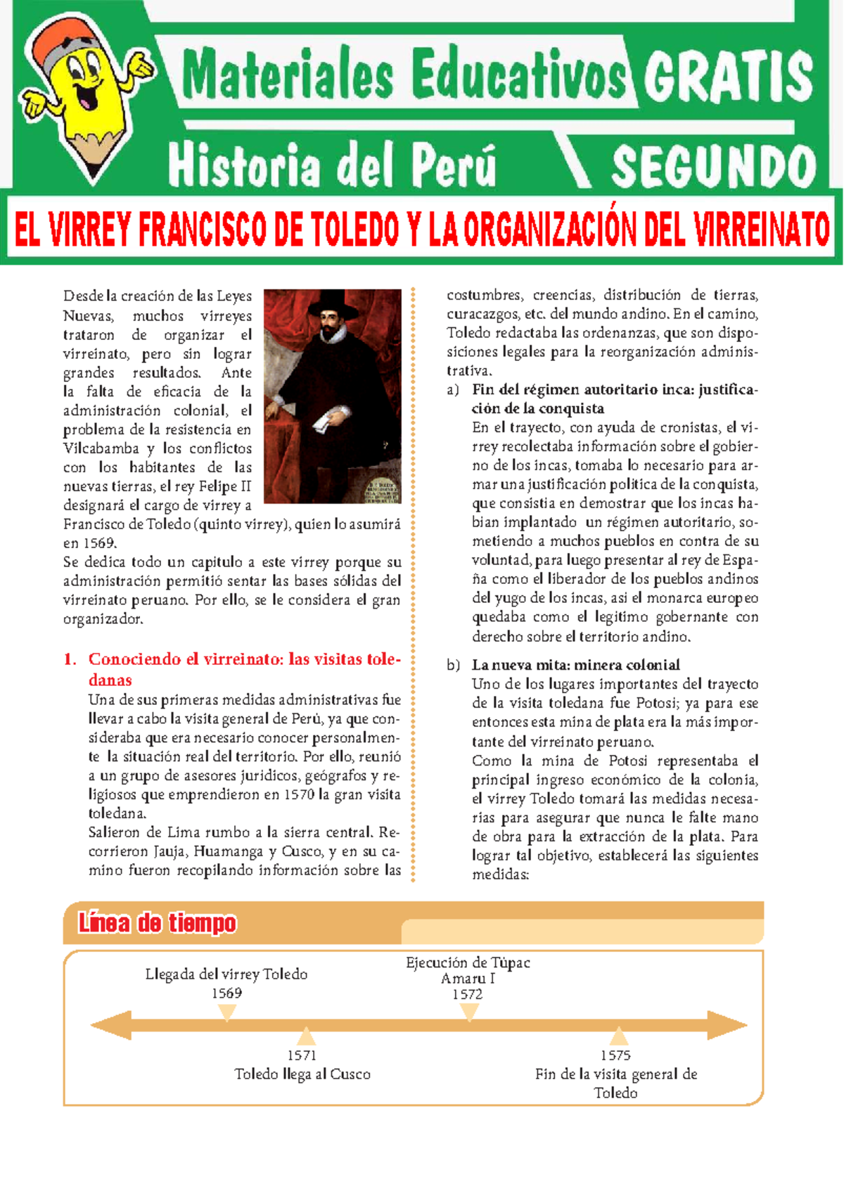 El Virrey Francisco de Toledo y la Organización del Virreinato en Perú (Secundaria) - Studocu