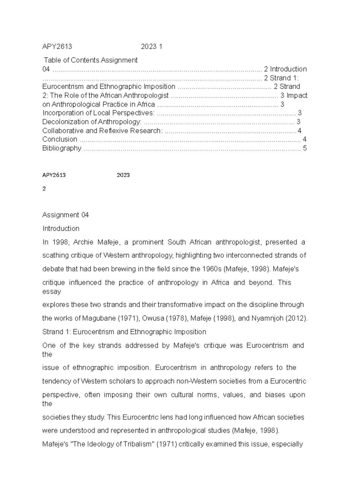 APY2613 - Assignment 04: Critique of Eurocentrism in Anthropology - Studocu