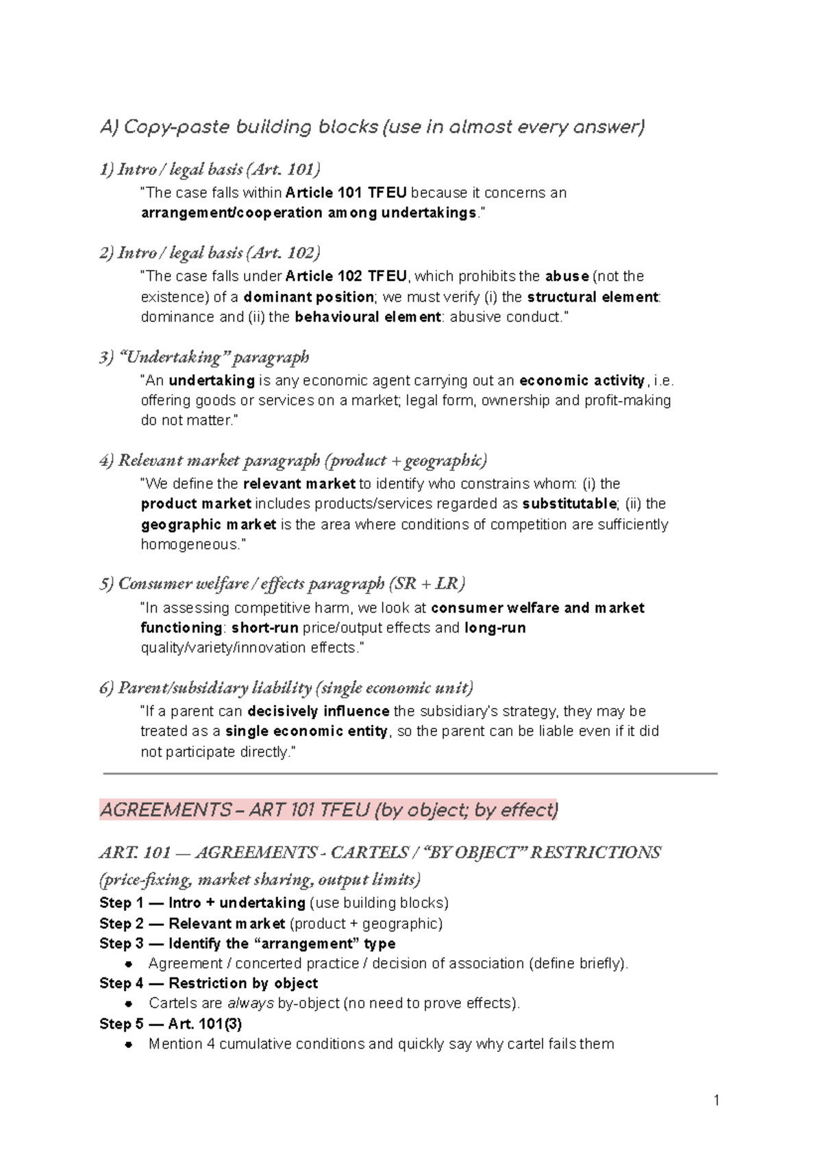 Antitrust Exam Notes: Key Concepts and Legal Framework (Course Code ...