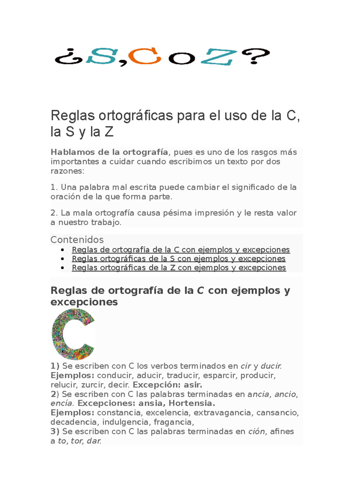 Taller de Ortografía Uso de las letras C S y Z Clase Presencial ...