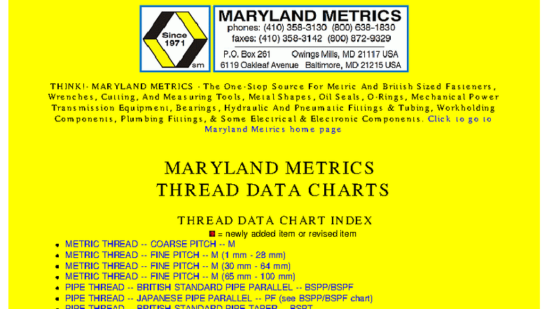 Maryland Metrics Thread Data Charts: Metric & British Fasteners - Studocu