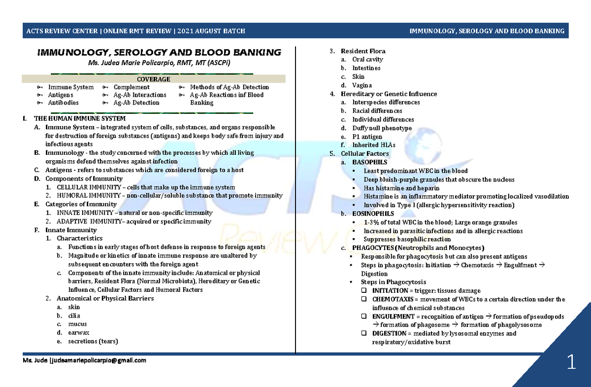 ISBB Immunology & Serology Overview: Immune System and Antibodies - Studocu