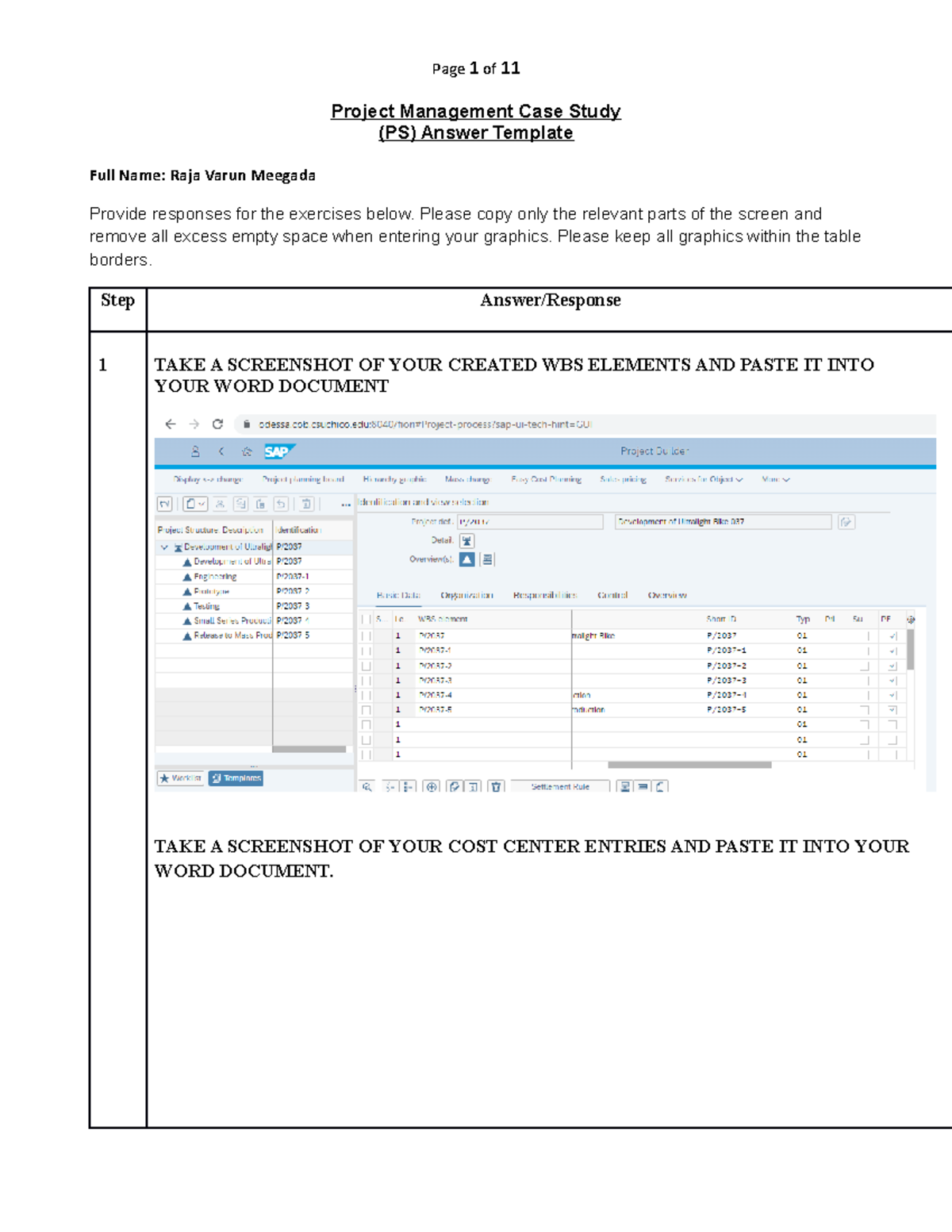 Project Management Case Study (PS) - Answer Template Guide - Studocu