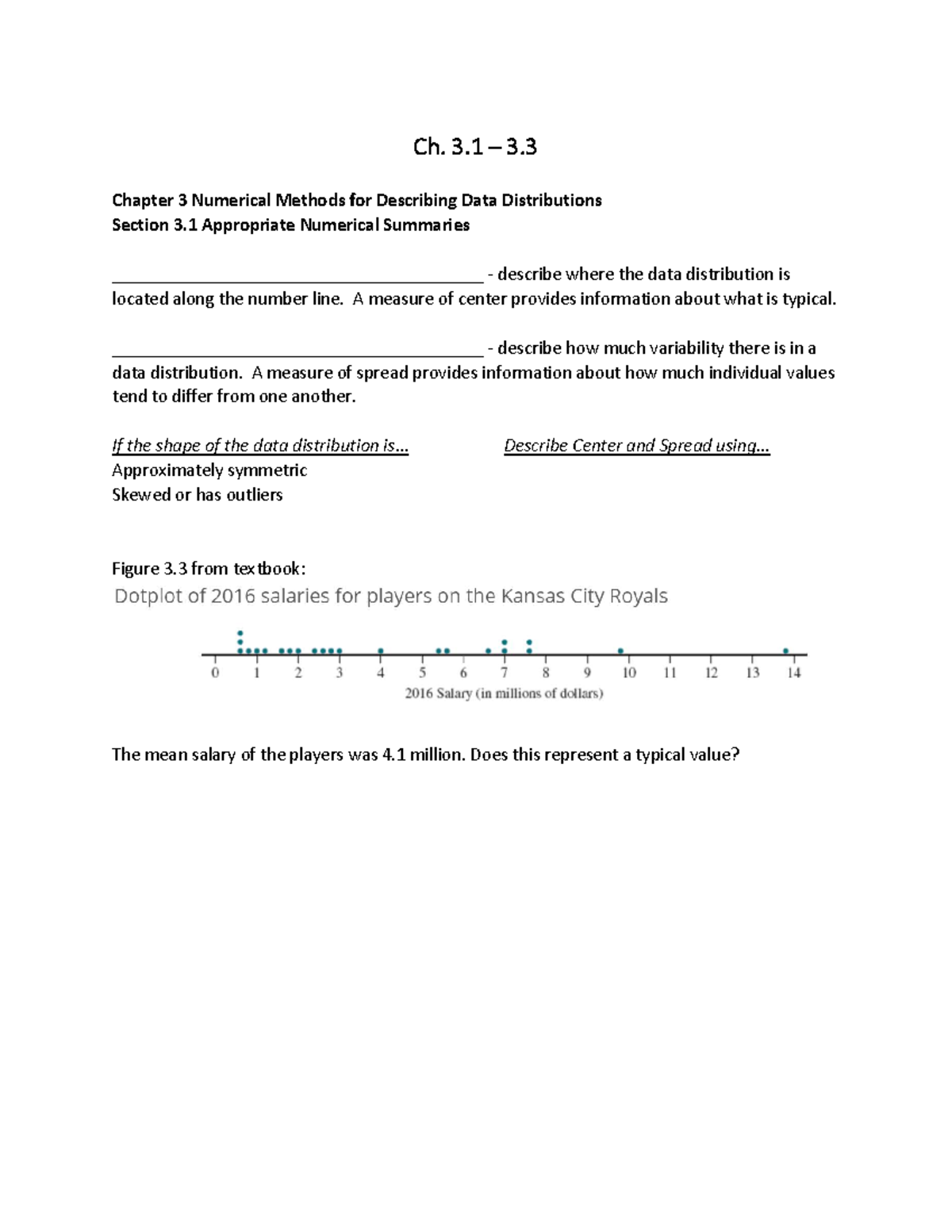 Stats 281 Noteguides: Ch. 3 Numerical Methods for Data Distributions ...