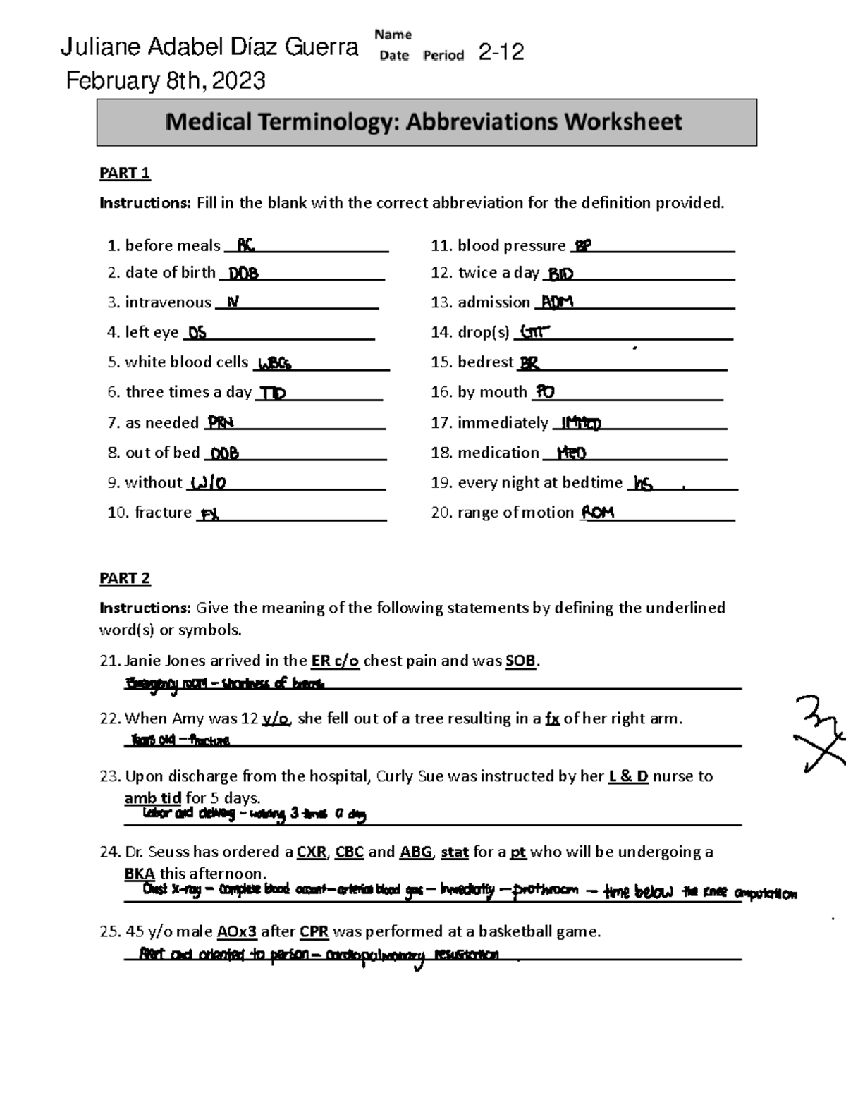 Medical-abbreviations-worksheet - PART 1 Instructions: Fill in the ...
