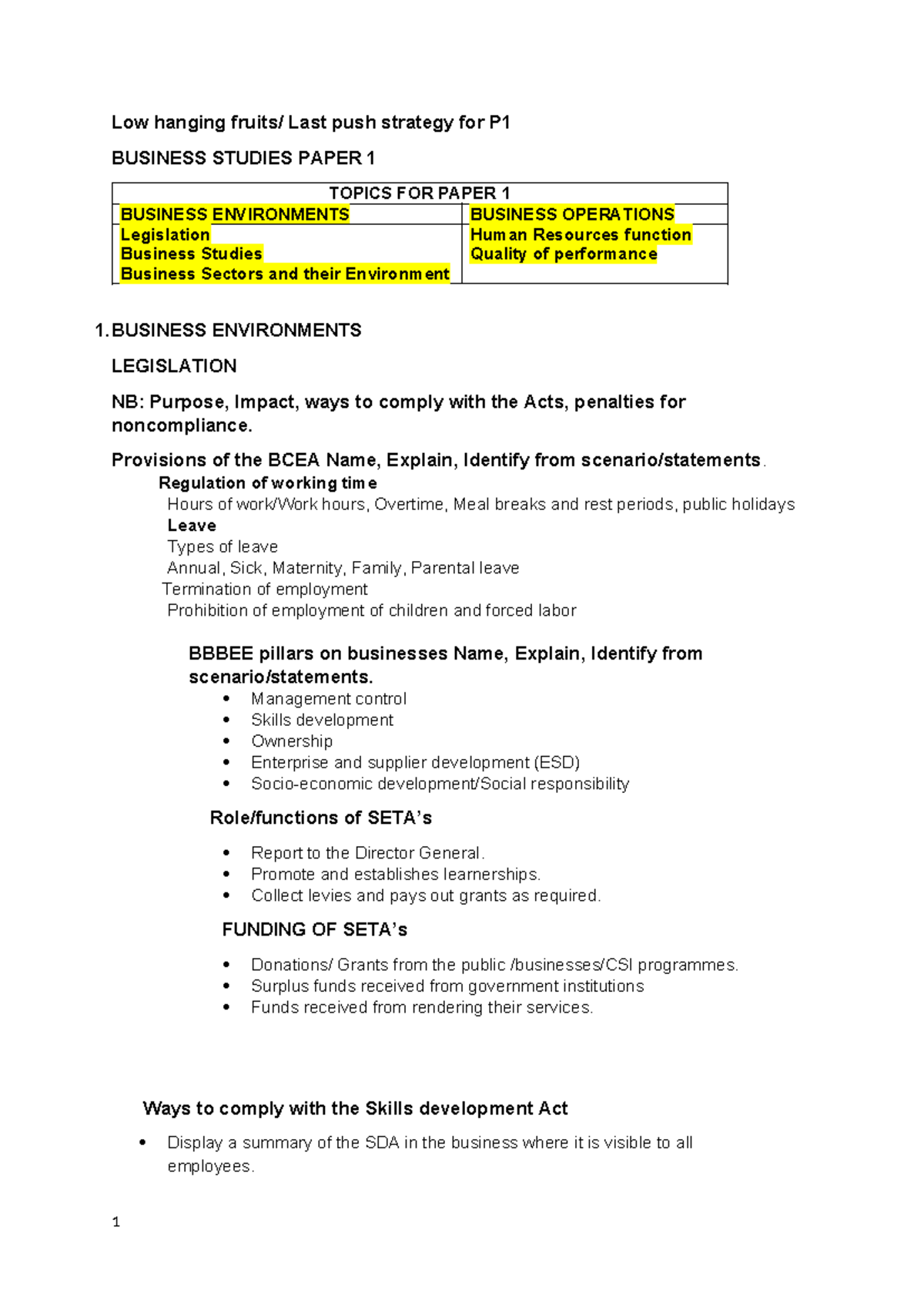 June - Business Studies Revision Notes for P1: Key Topics & Strategies ...