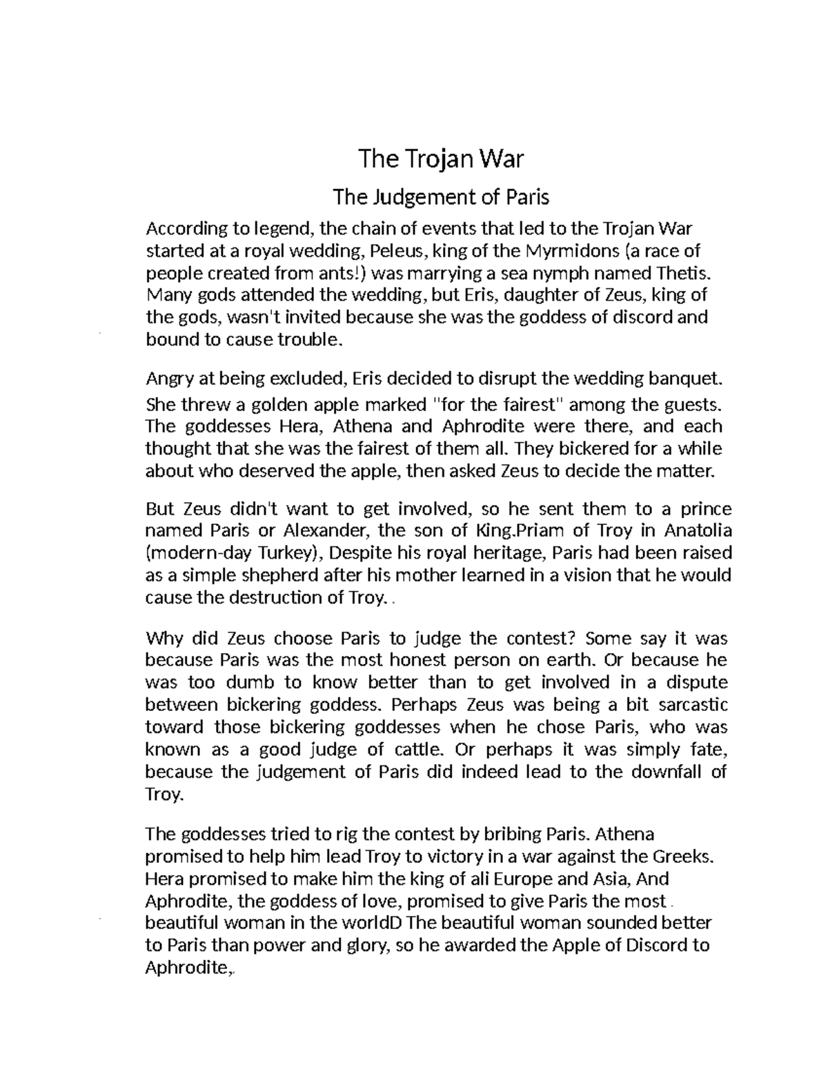 The Trojan War: The Judgement of Paris and Its Consequences - Studocu