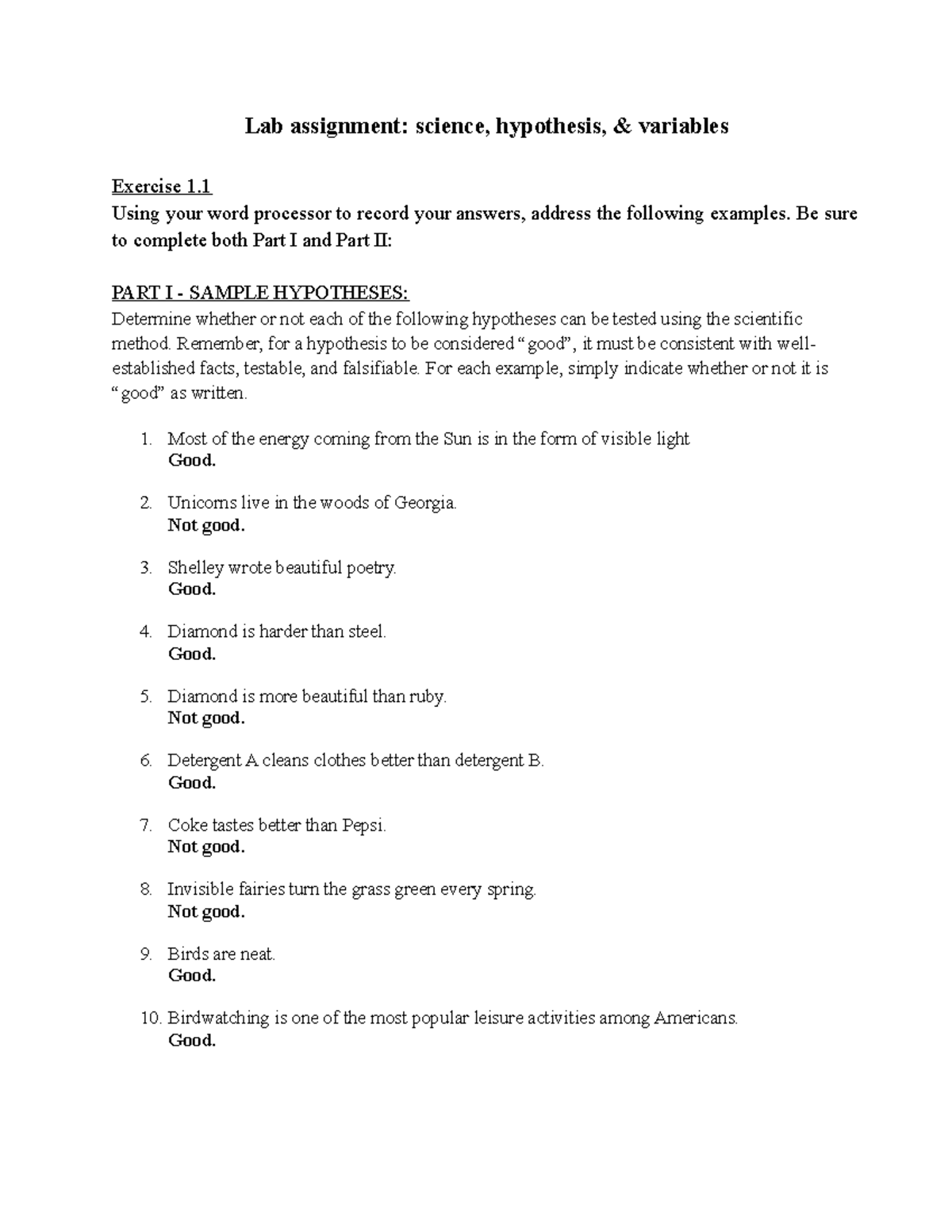 Lab Assignment: Science Hypothesis & Variables Analysis - Studocu