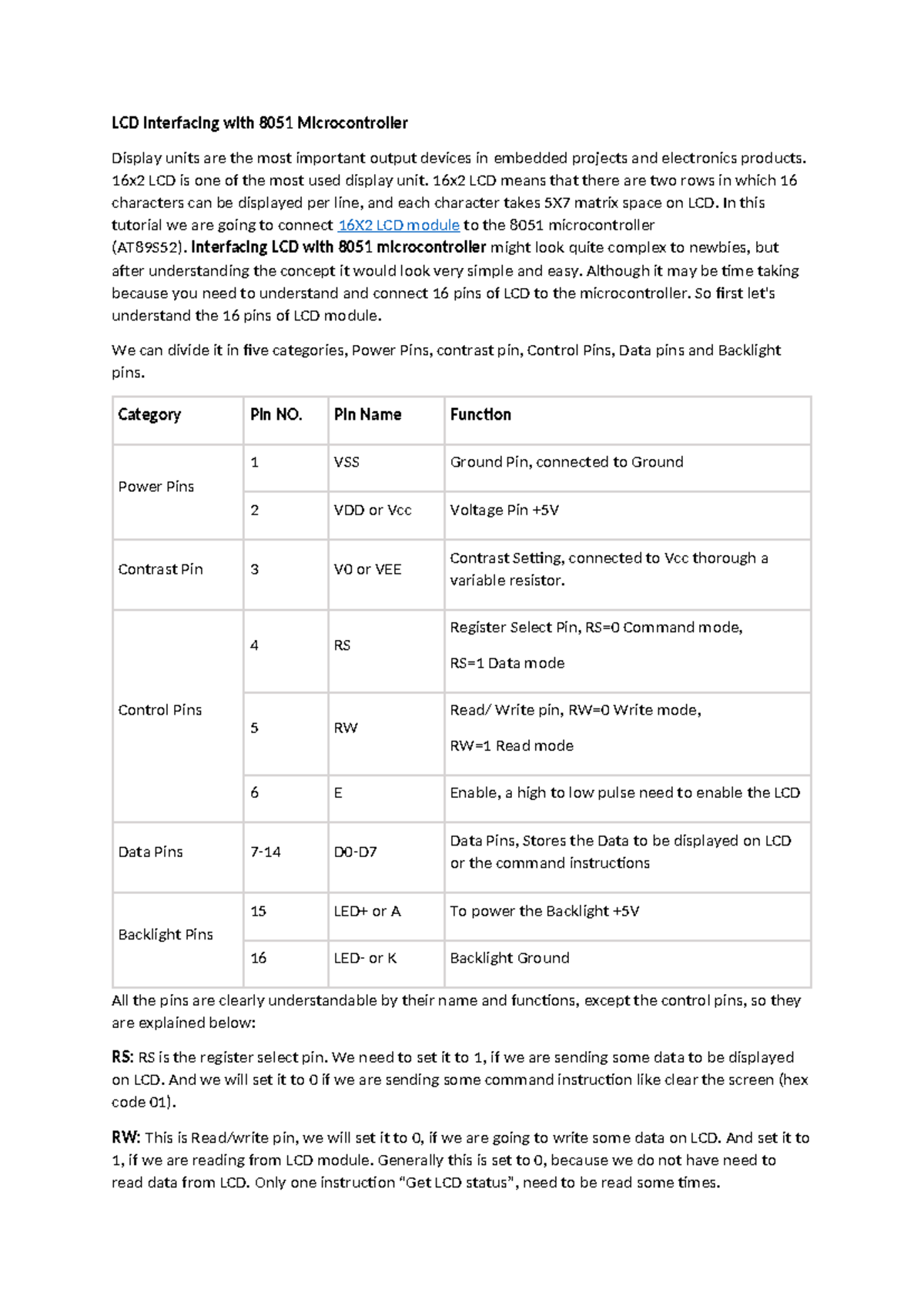 LCD Interfacing Guide with 8051 Microcontroller (Final Exam) - Studocu