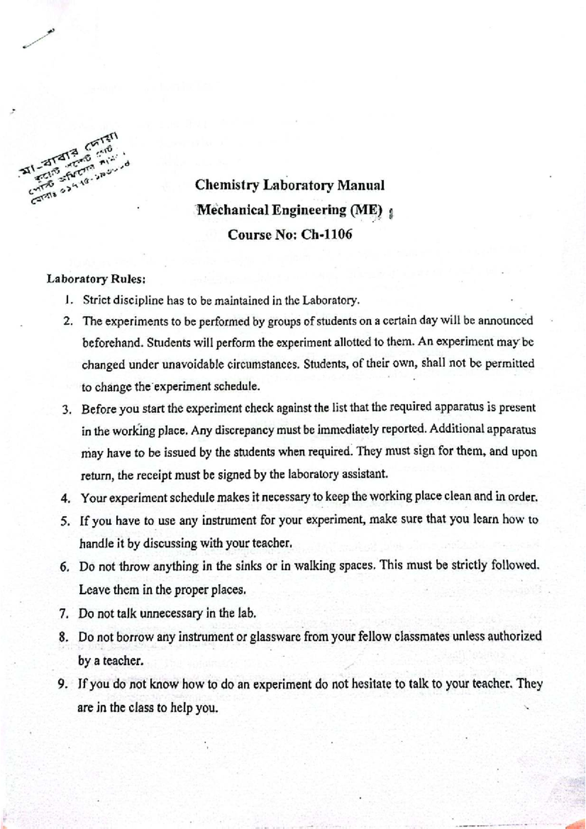 C41311 ME Chemistry Lab Manual: Experiments & Procedures - Studocu