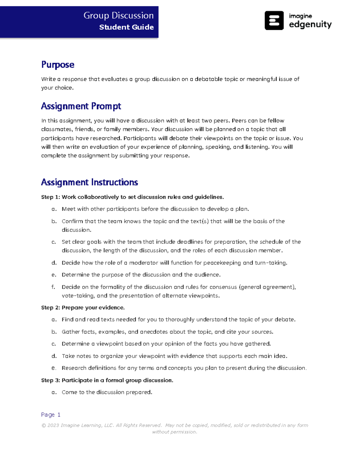 Group Project Evaluation Guide - ELA 101 - Studocu