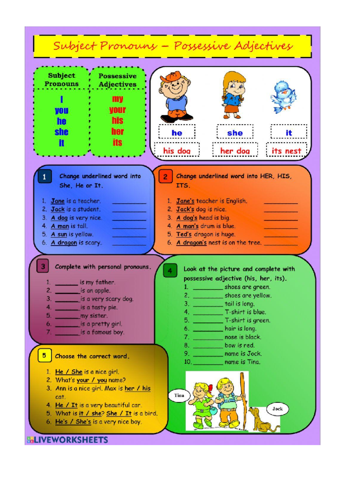 Subject Pronouns & Possessive Adjectives Worksheet 52960 - Studocu