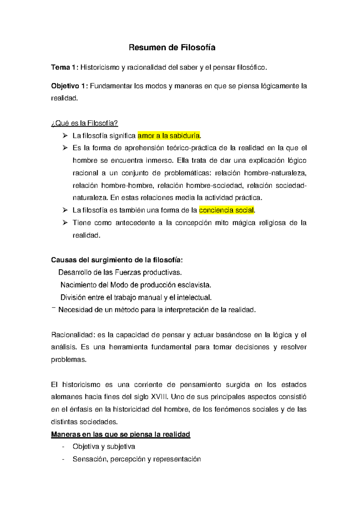 Resumen de Filosofía: Historicismo y Racionalidad del Saber (FILO101 ...