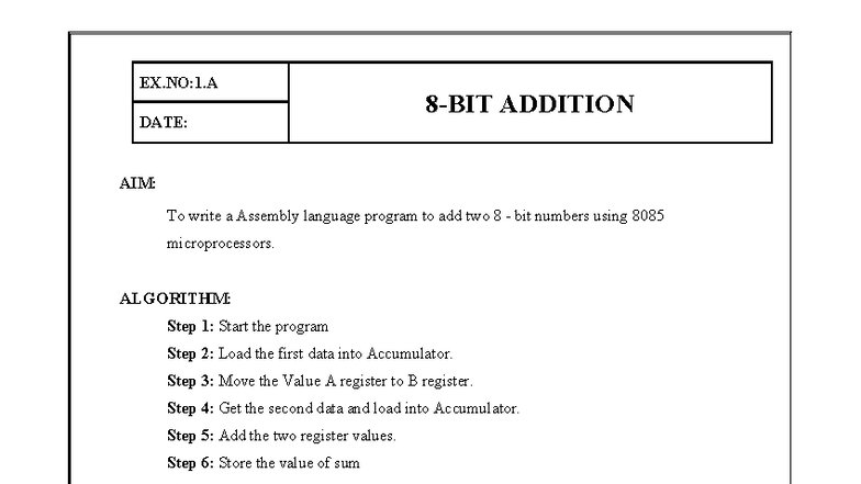 II CS Microprocessor 2023: Assembly Language Programs for Arithmetic ...