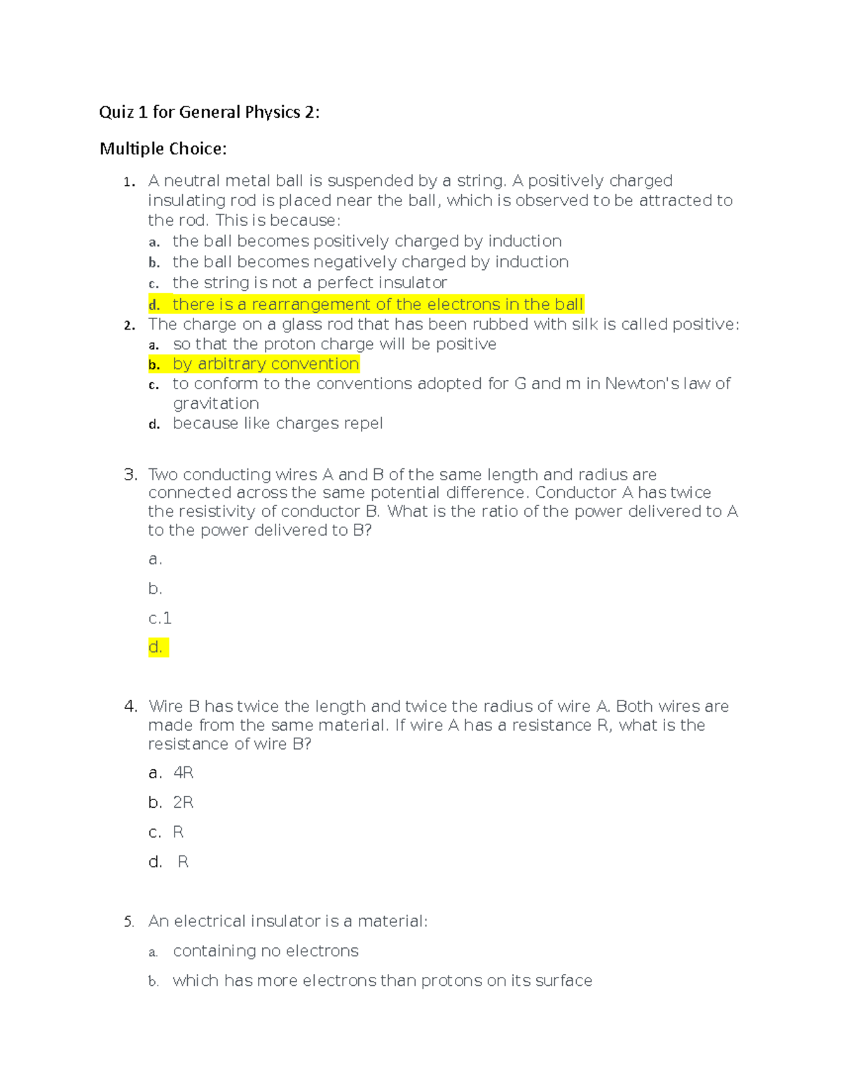 Quiz 1 Review for General Physics 2: Key Concepts & Questions - Studocu