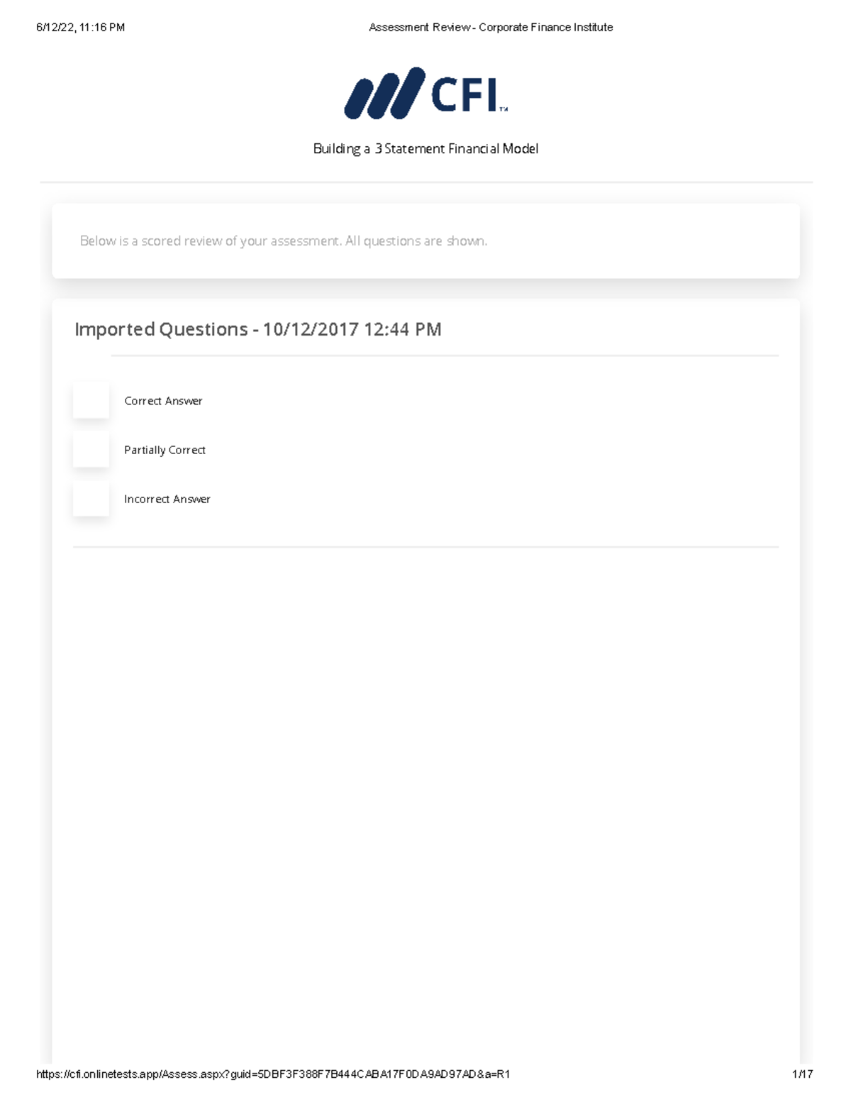 CFI Financial Model Building: 3 Statements Assessment Review - Studocu