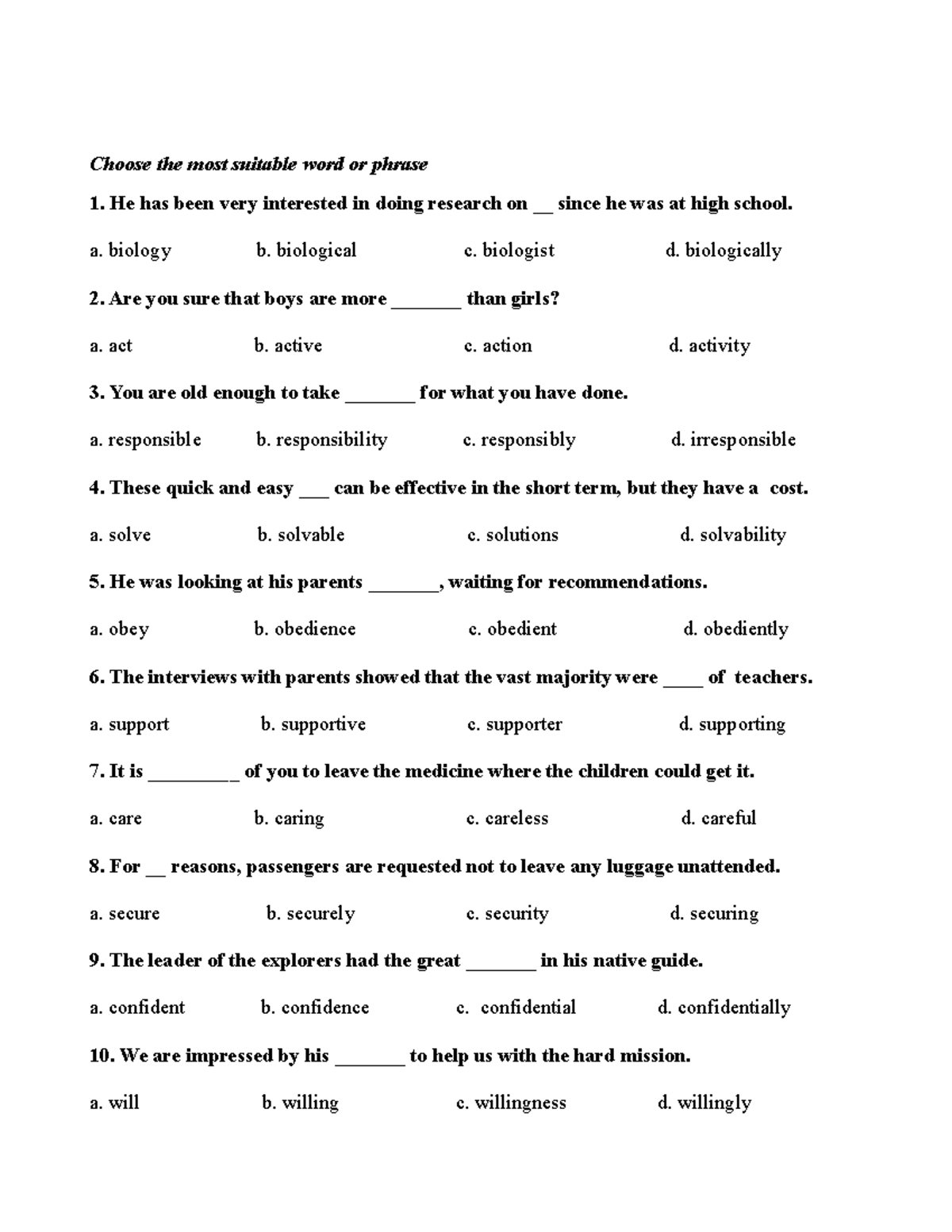 Bài Tập 3 - Word Formation (LEVEL A) - Studocu
