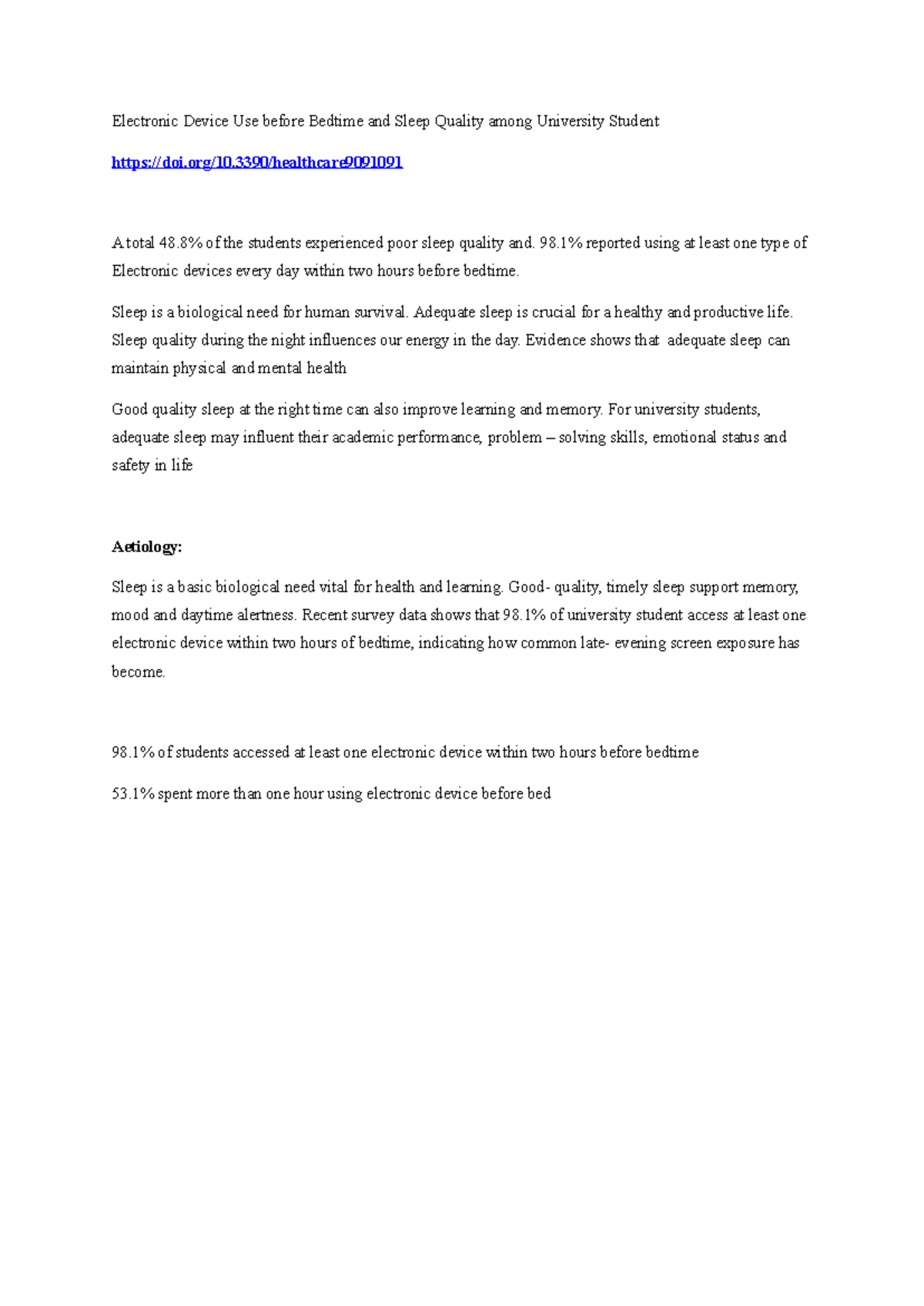 EDU 101: Impact of Bedtime Device Use on Sleep Quality in Students ...