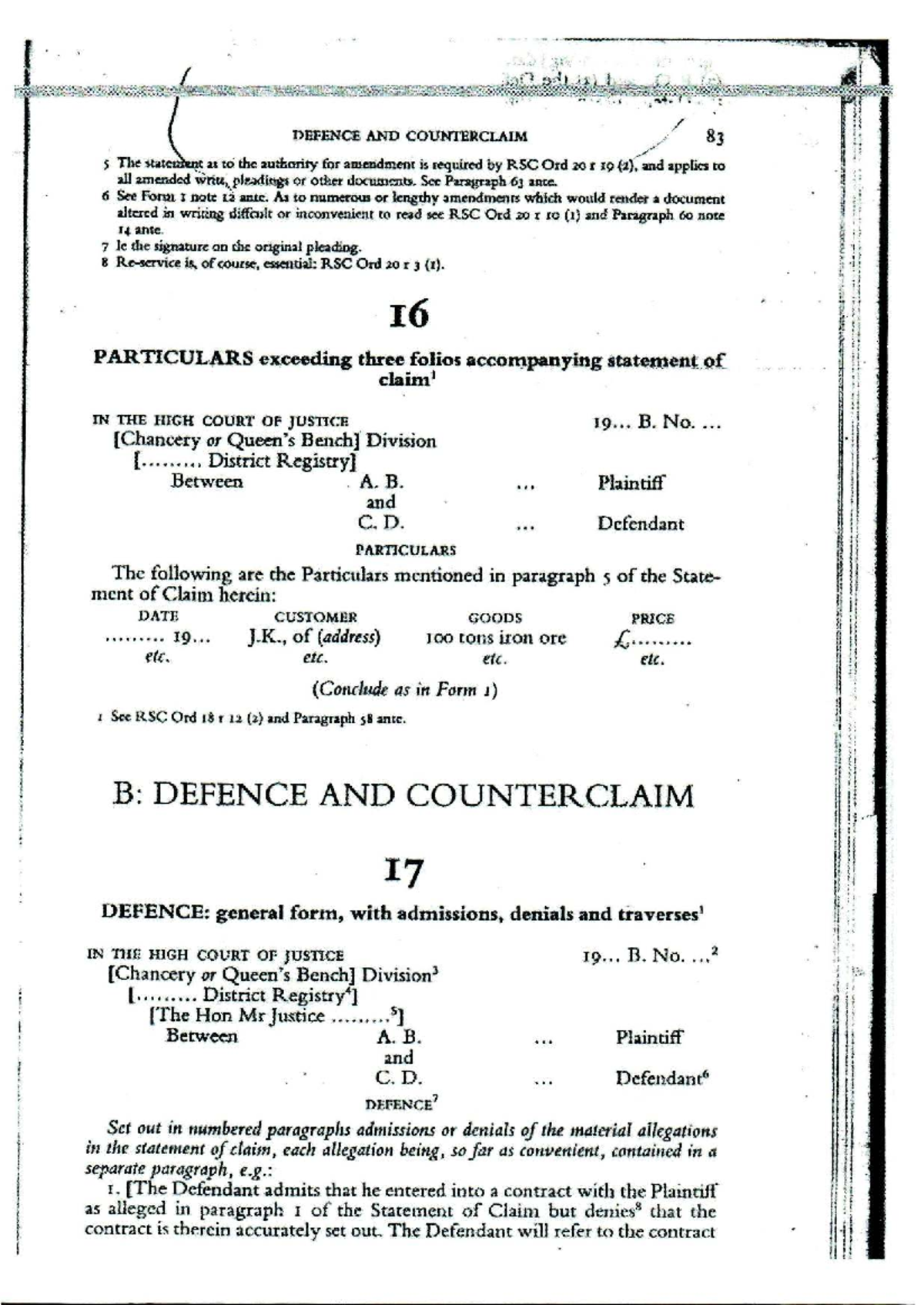 Defence and Counterclaim Forms - RSC Ord 201 Overview - Studocu