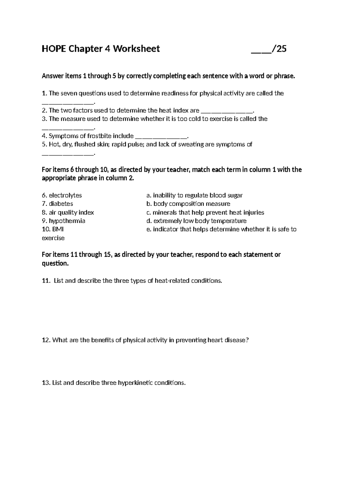 HOPE Chapter 4 Worksheet: Answers to Key Questions and Terms - Studocu
