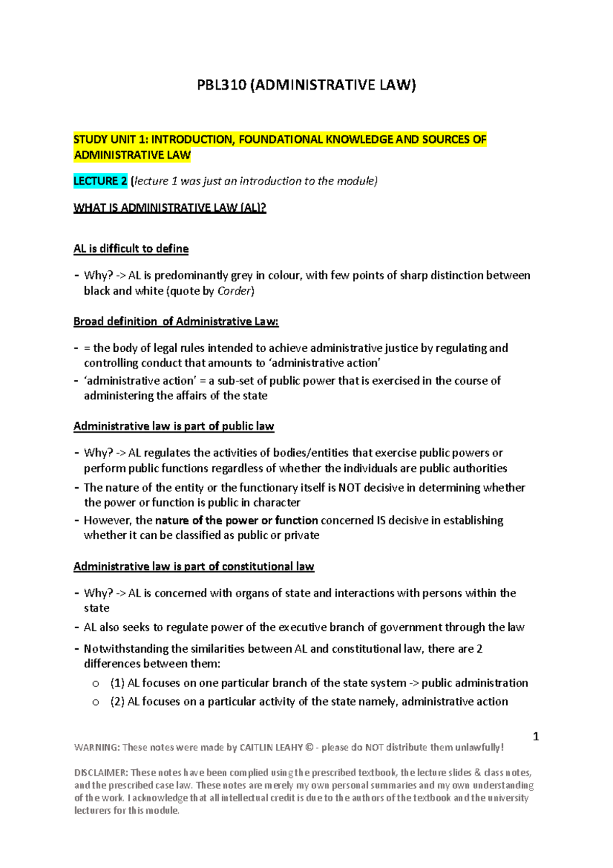 PBL310 Administrative Law Study Unit 1: Foundations & Key Concepts ...