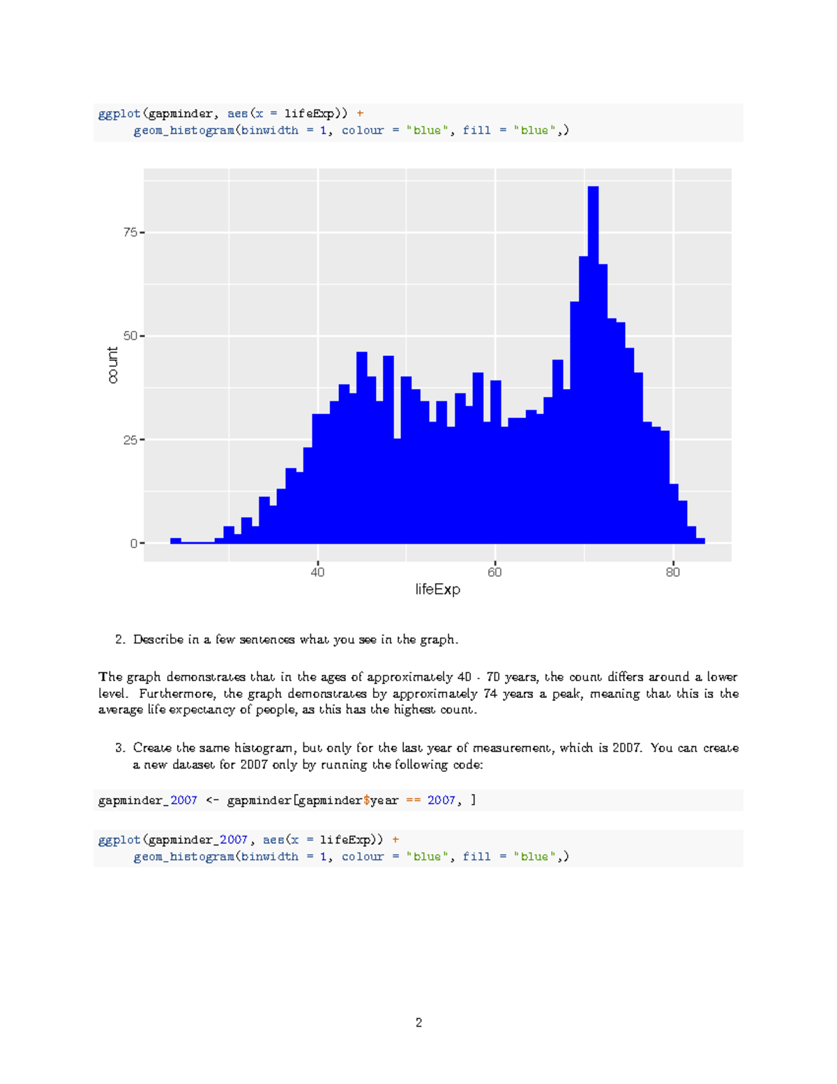 Assignment 1 - Data Visualization with ggplot2 on Gapminder - Studeersnel