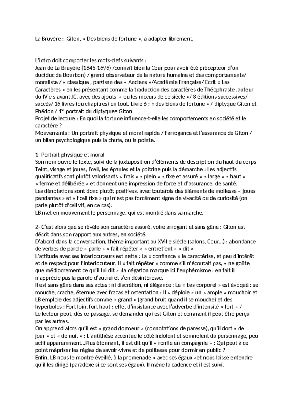 L'exploration du personnage de Giton dans La Bruyère : portrait et ...
