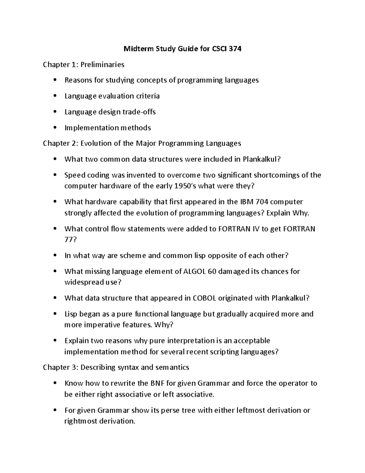 CSCI 374 F23 Midterm Study Guide: Key Concepts & Topics - Studocu
