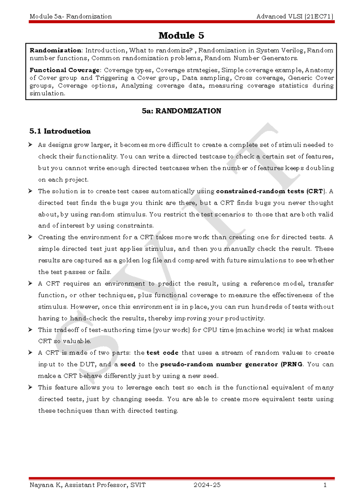 Vlsi module 5 - Module 5 a- Randomization Advanced VLSI (21EC 71 ) Module 5 Randomization: - Studocu