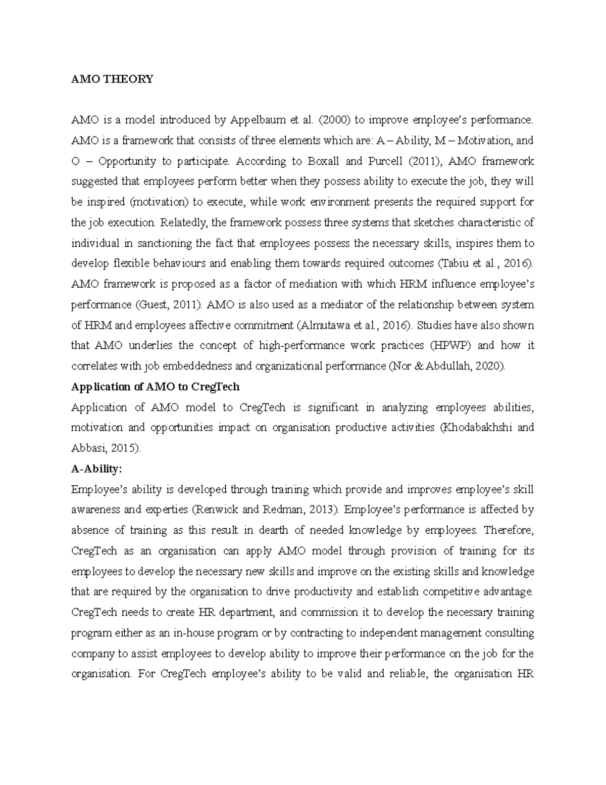 7. AMO Model Application in HRM Coursework for CregTech Analysis - Studocu